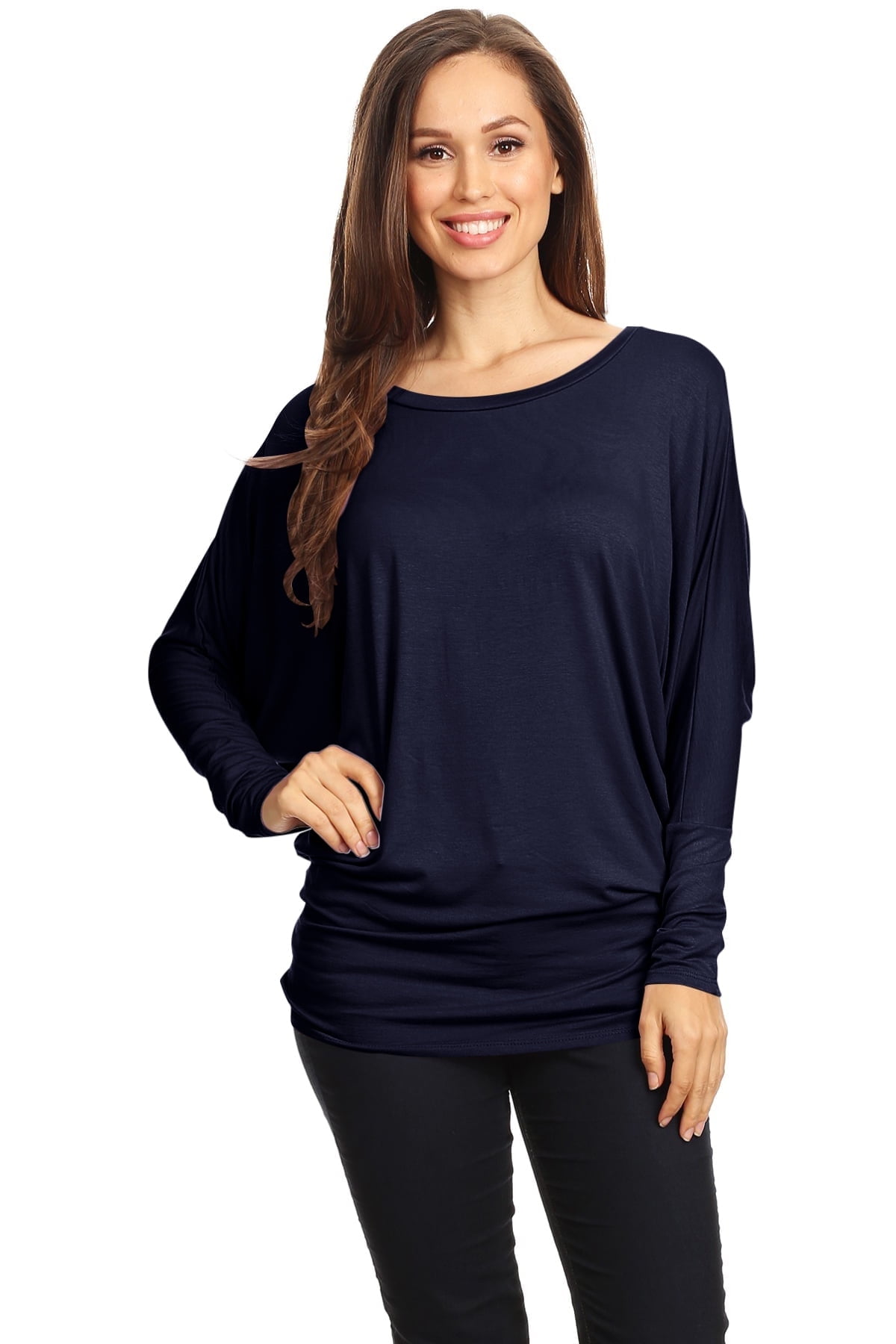 Women's Boat Neck 3/4 Dolman Sleeve Basic Top Regular & Plus Size Made ...
