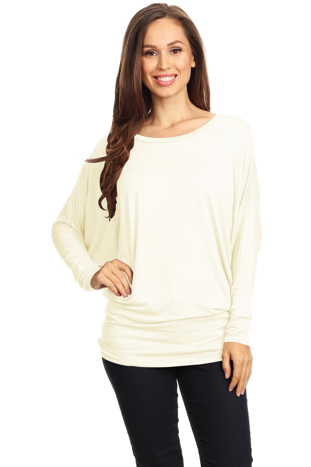 Women's Boat Neck 3/4 Dolman Sleeve Basic Top Regular & Plus Size Made ...