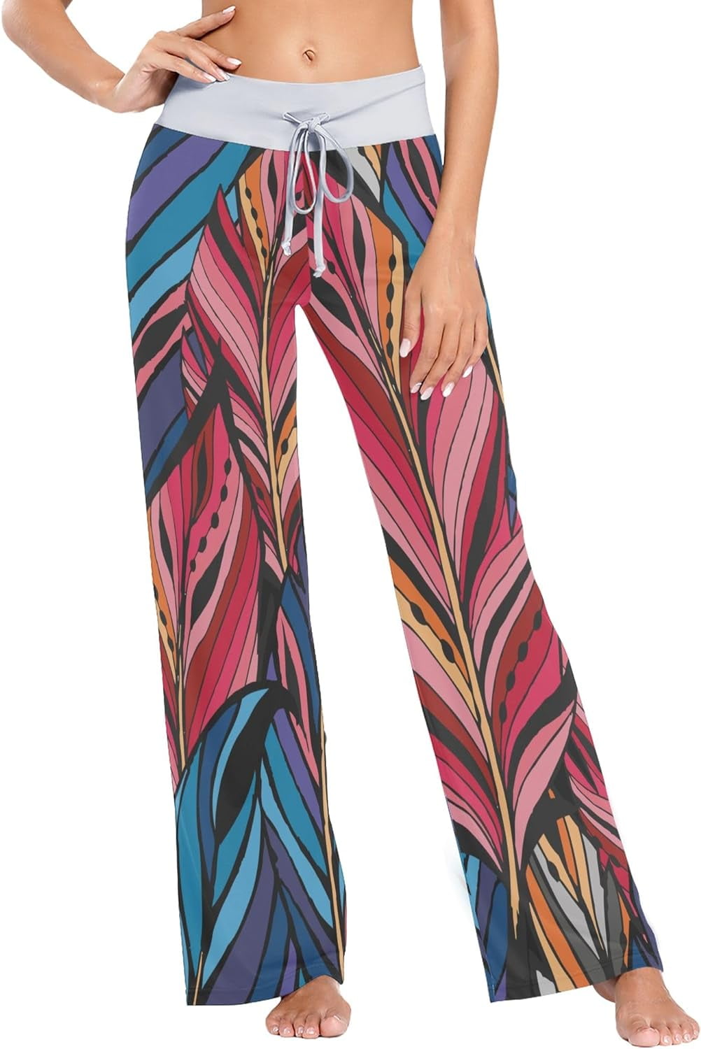 Women's Bohemian Feather Boho Aztec Pajama Pants, Casual Pajama Bottoms ...