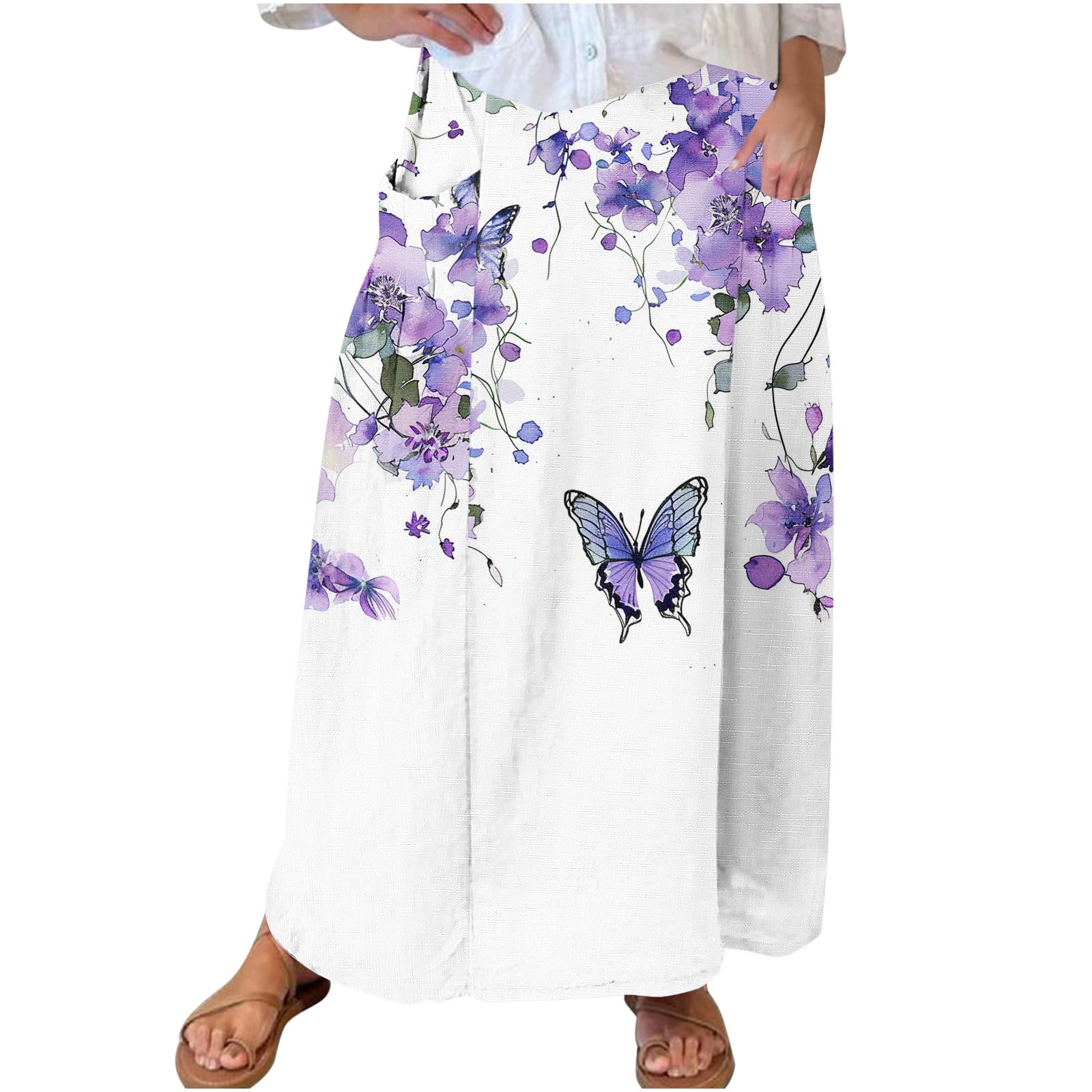 Mnyycxen Women's Bohemian Floral Printed Maxi Skirt Elastic Waisted ...