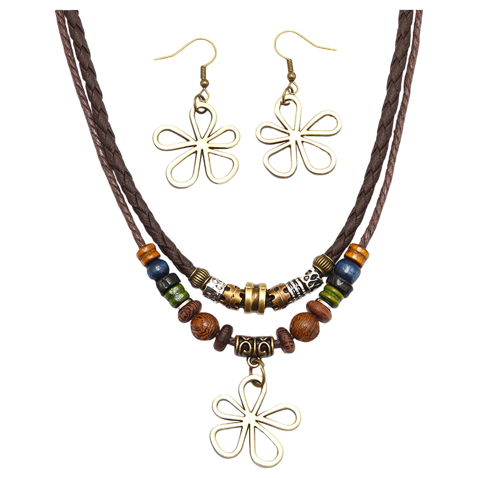 Women's Boho Jewelry Set Adjustable Beaded Necklace And Earrings Ethnic ...