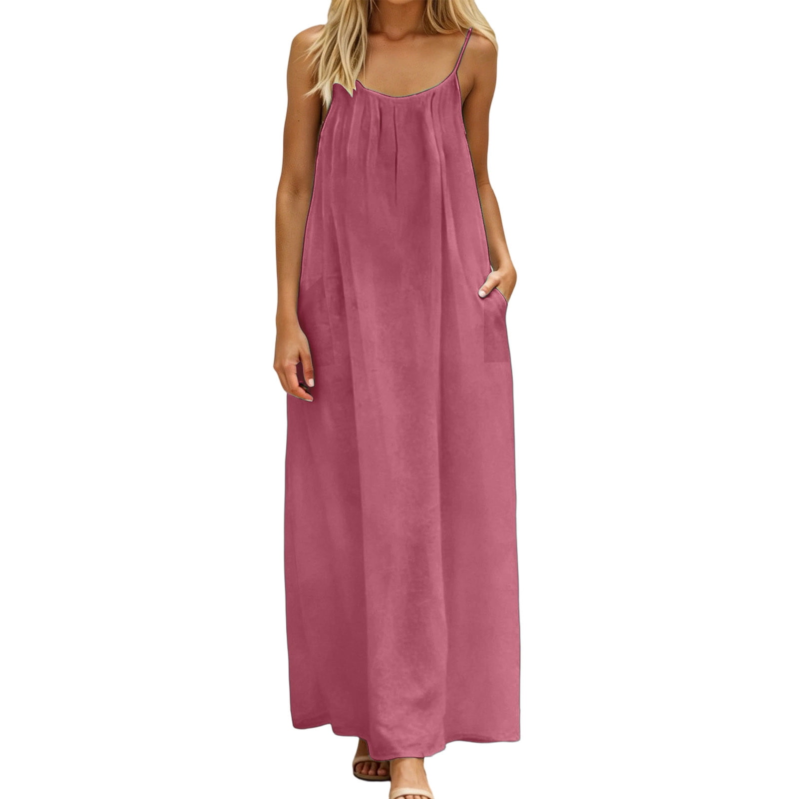 Women's Boho Maxi Dress Open Backless Flowy Linen Long Dresses Summer ...