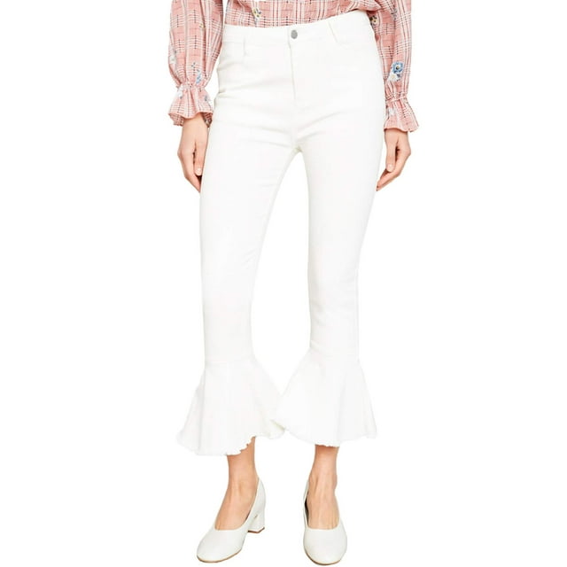 Women's Boho Ripped Frayed Raw Ruffle Hem Denim Jeans Flared Pants - Walmart.com