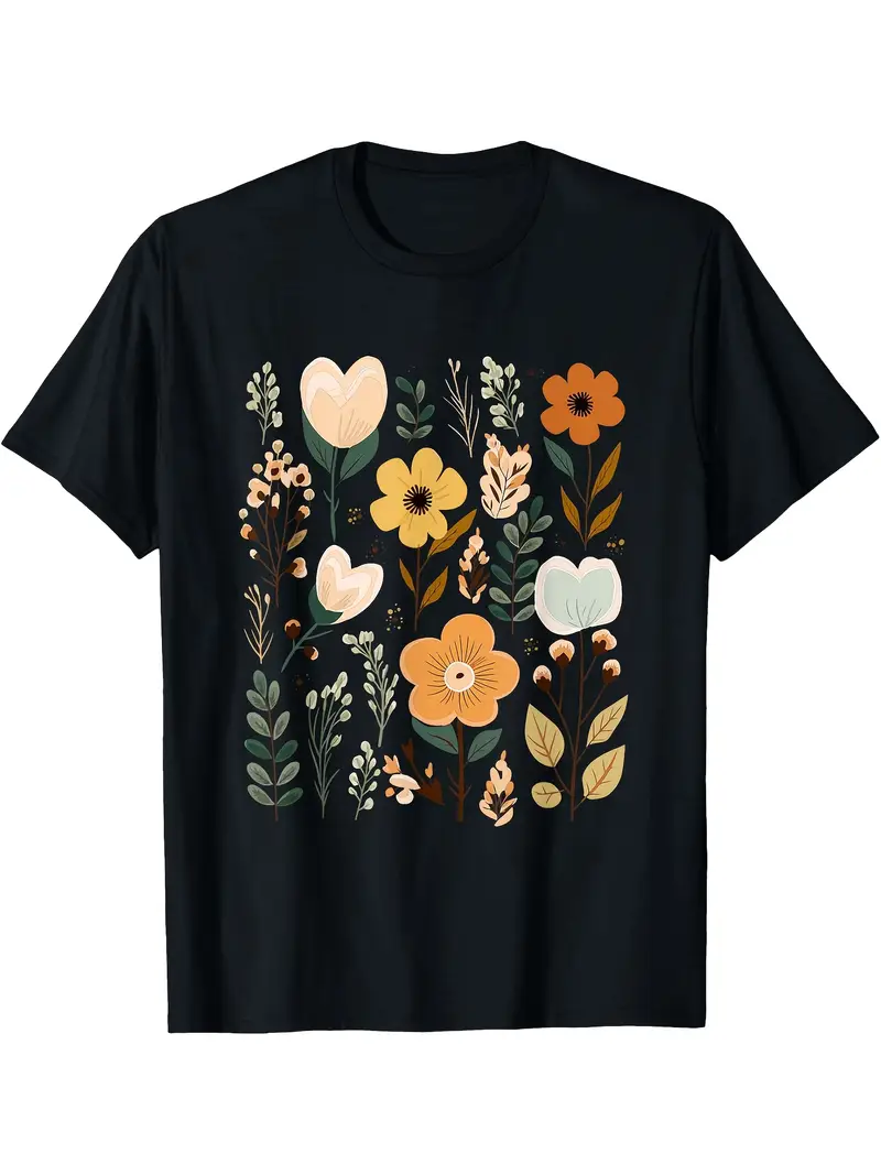Women's Boho Shabby Chic Floral T-Shirt - Soft Pastel Wildflowers ...