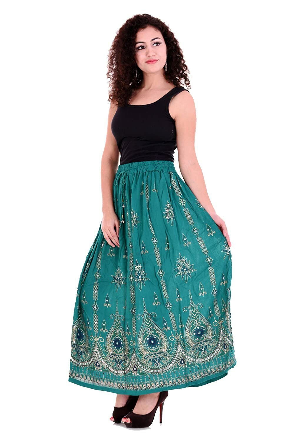 Women's Bollywood Indian Long Skirt Sequins Ankle Length Rayon India ...