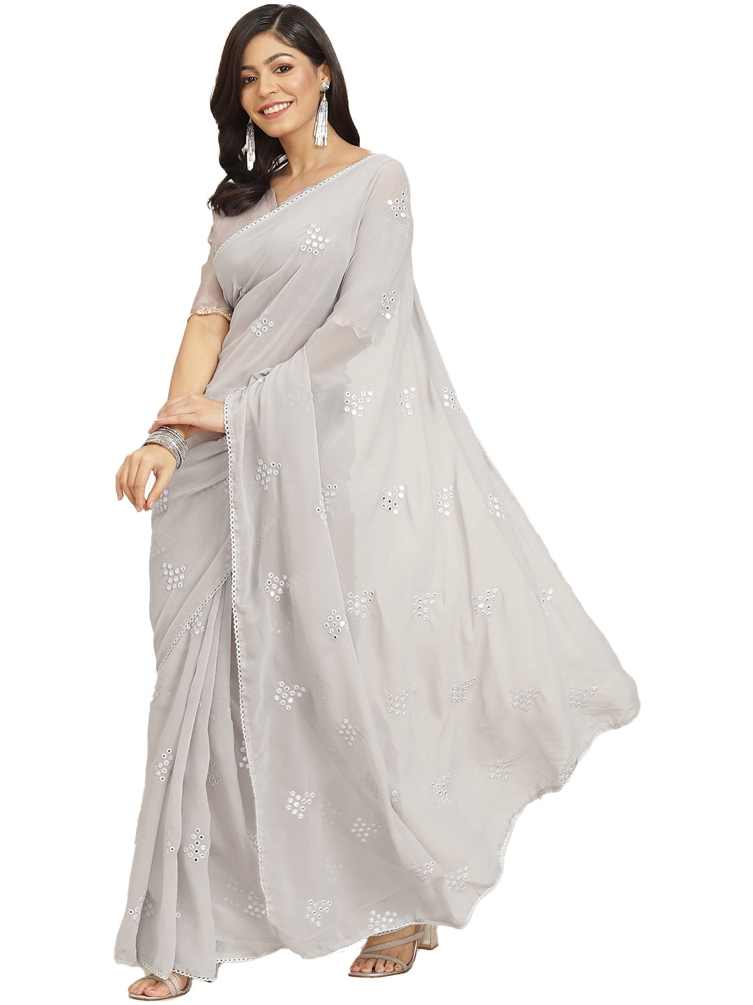 Women's Bollywood Mirror Work Sari Festival Saree Unstitched Blouse ...