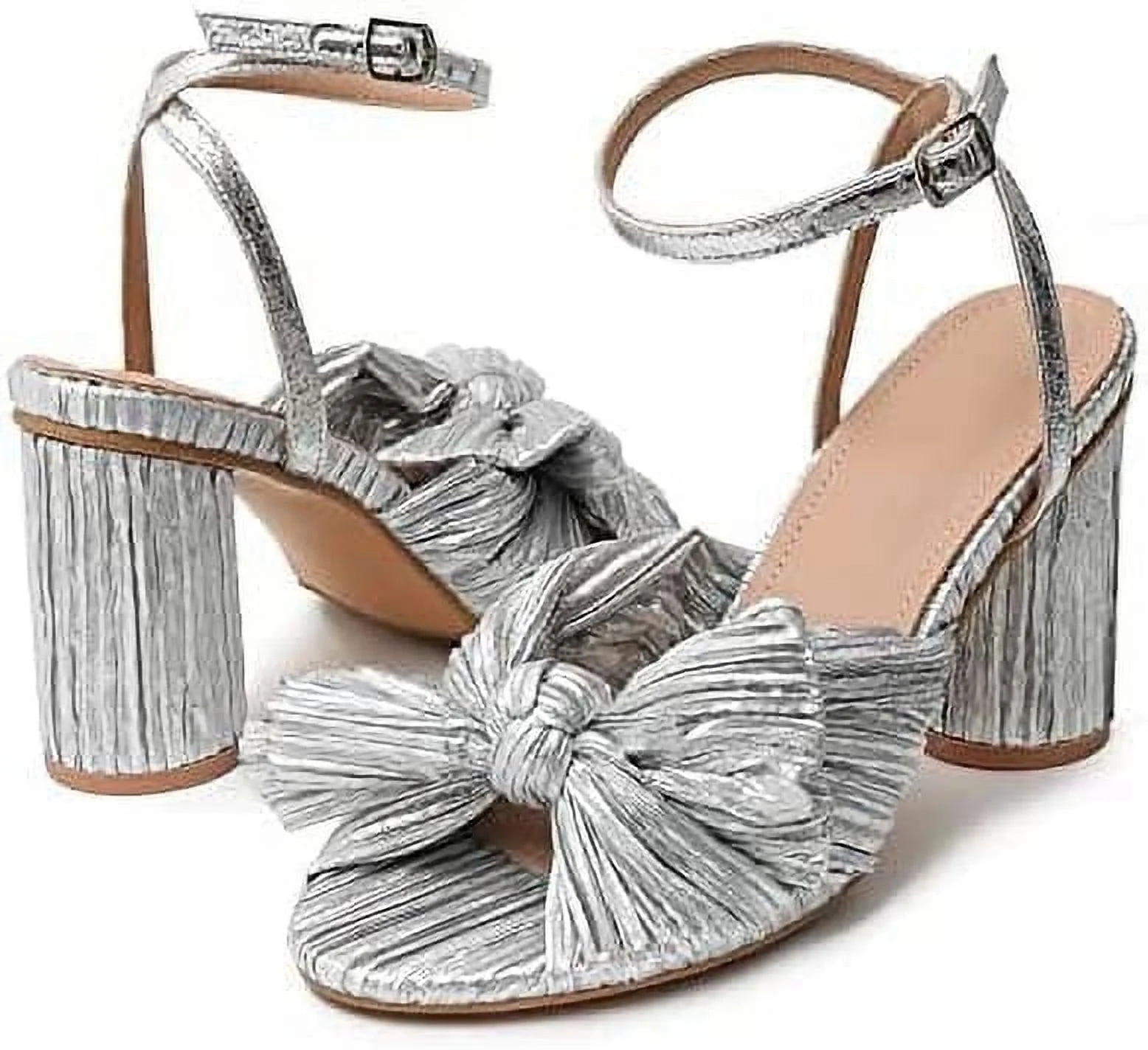 Womens Bow Knot Heeled Sandals Bridal Wedding Open Toe Ankle Strap