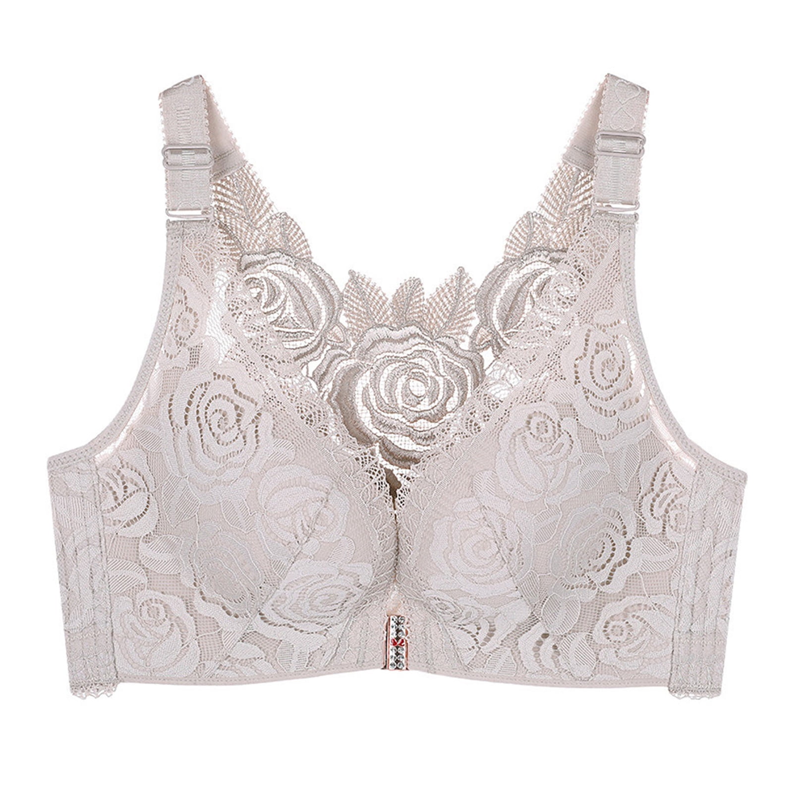 Women's Bra with Front Closure Push Up Lace Pattern Comfortable for ...