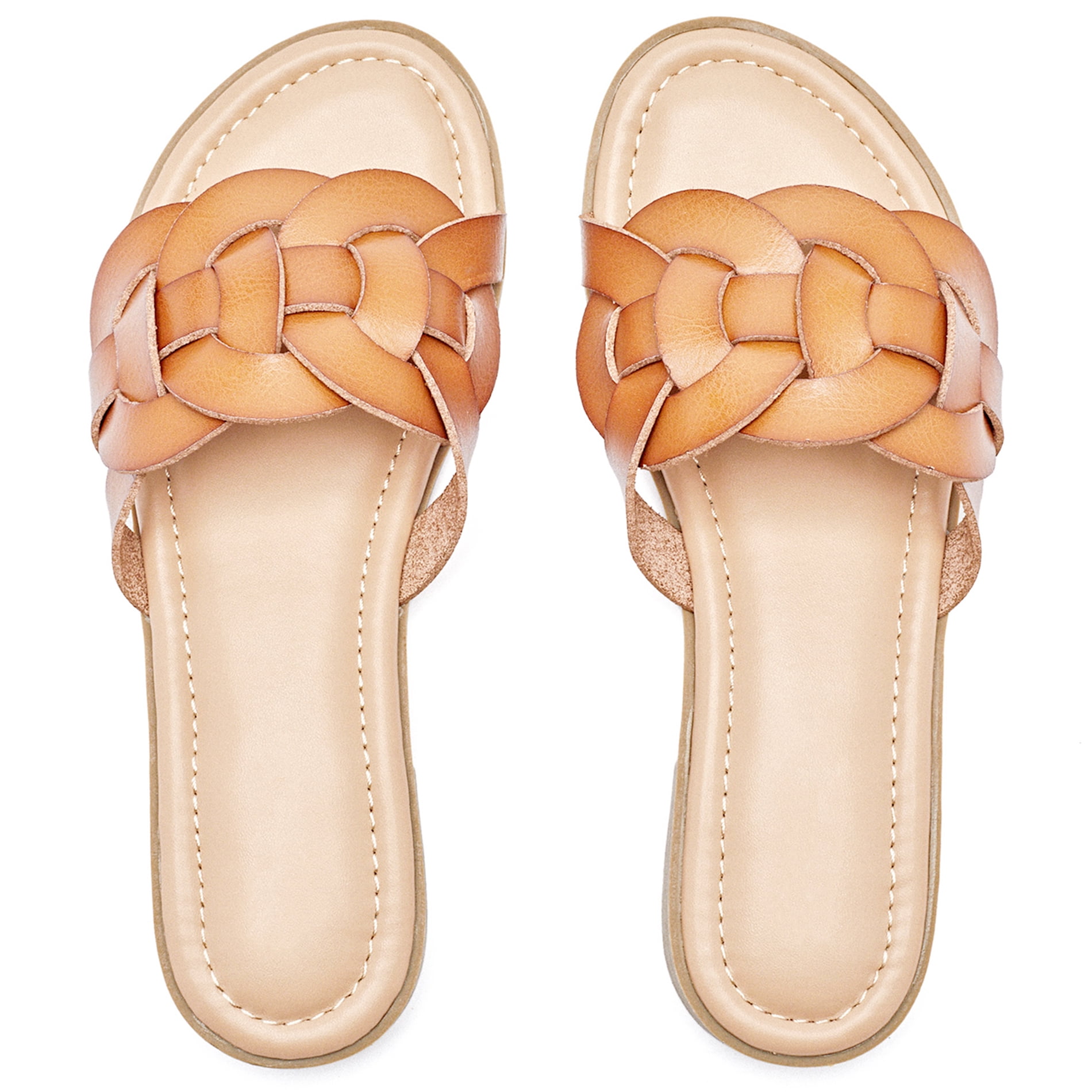 Women's Braided Flat Slide Sandals - Round Toe Cover Strap Detail, Easy ...