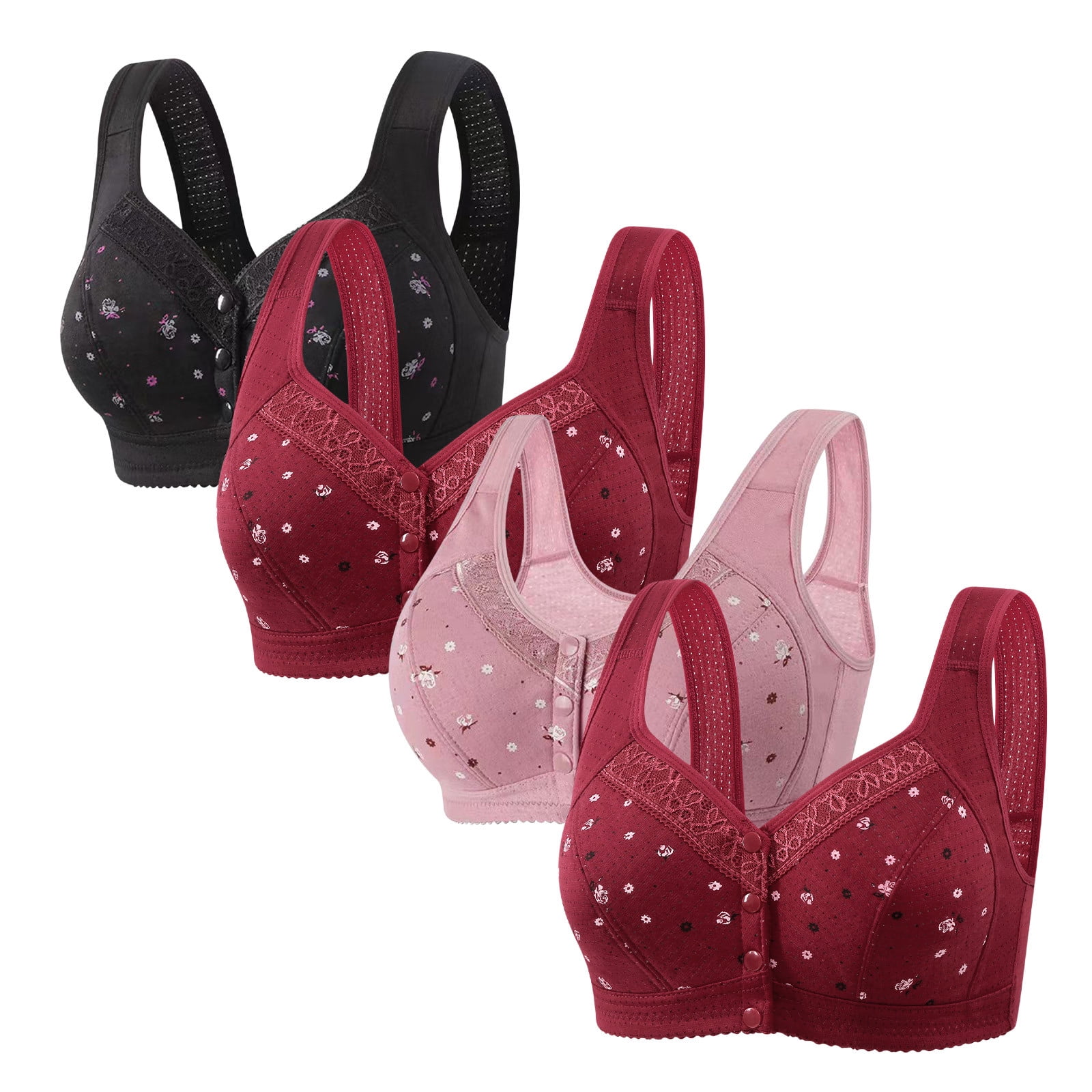 Women's Bras 4PC Print Wireless Gathered Pattern Bra Breathable ...