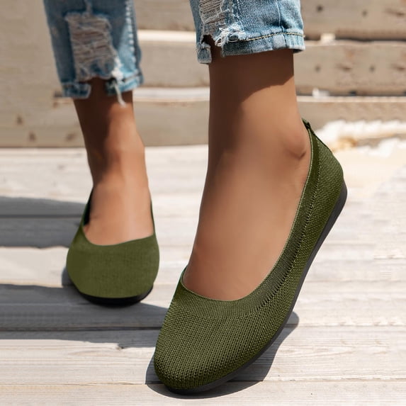 Women's Breathable Knit Ballet Flats, Round Toe -On Comfortable Casual ...