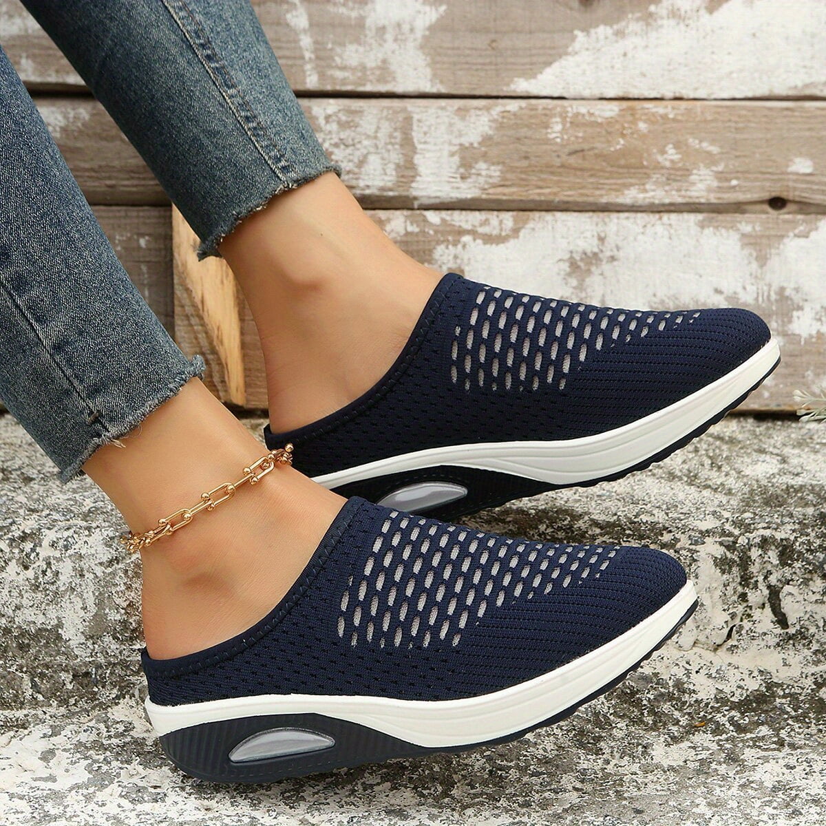 Women's Breathable Mule Sneakers, Comfortable Round Shoes, Women's Air ...