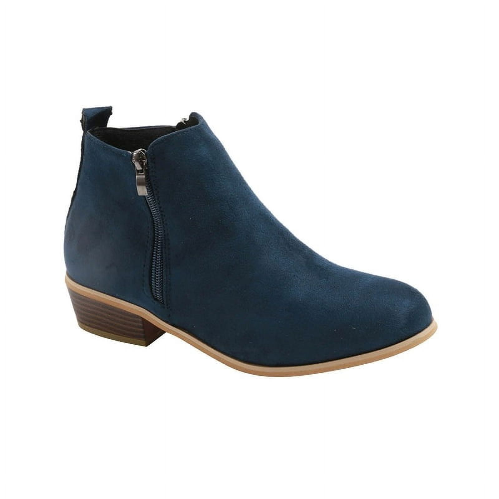 Women's Bright Blue Navy Suede Low Cut Ankle Booties Women's Chunky ...