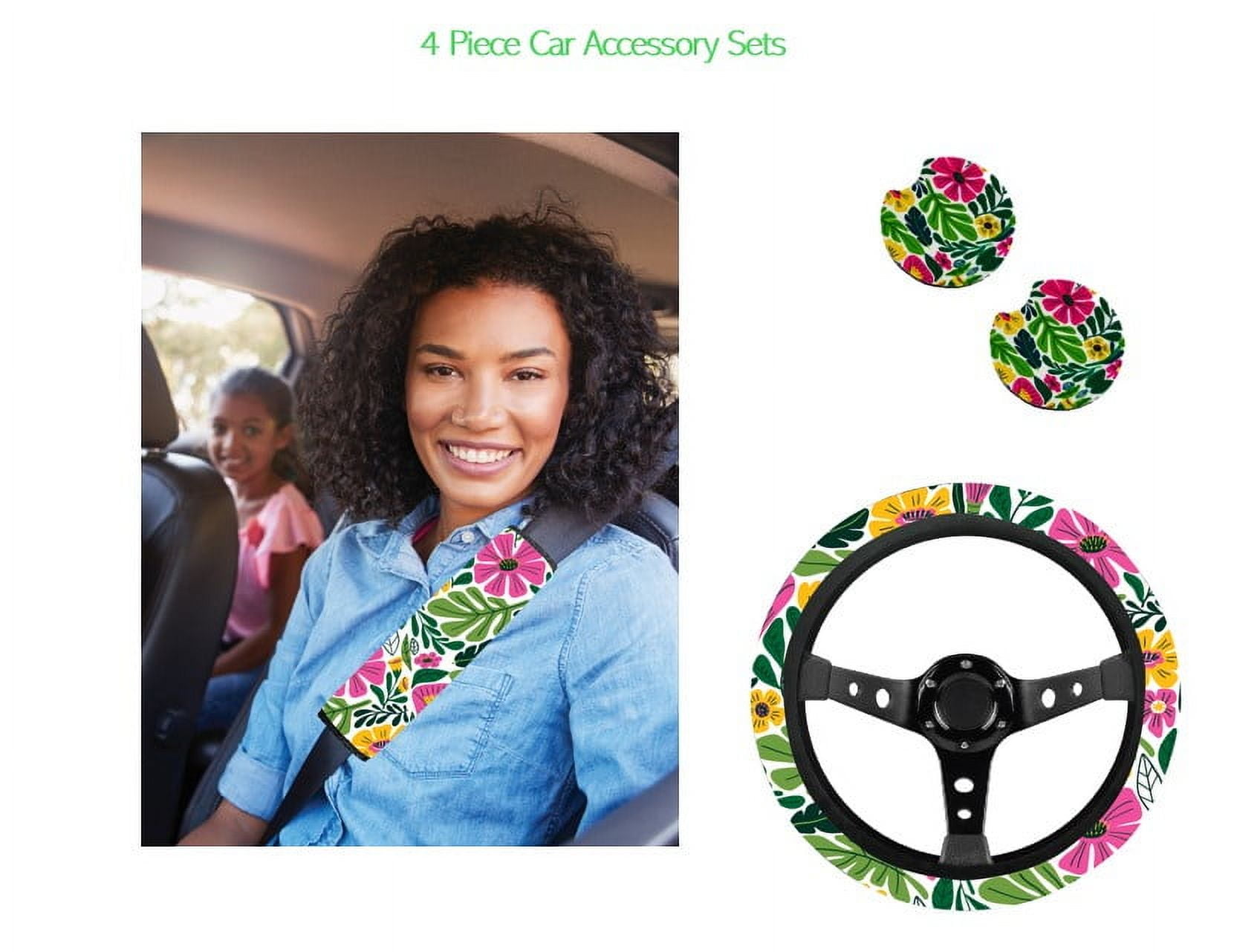 Women's Bright Island Floral Car Accessory Set with Seatbelt Cover ...