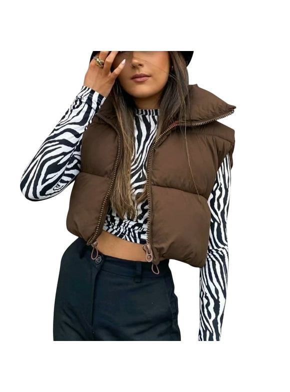 Brown Cropped Puffer Vest