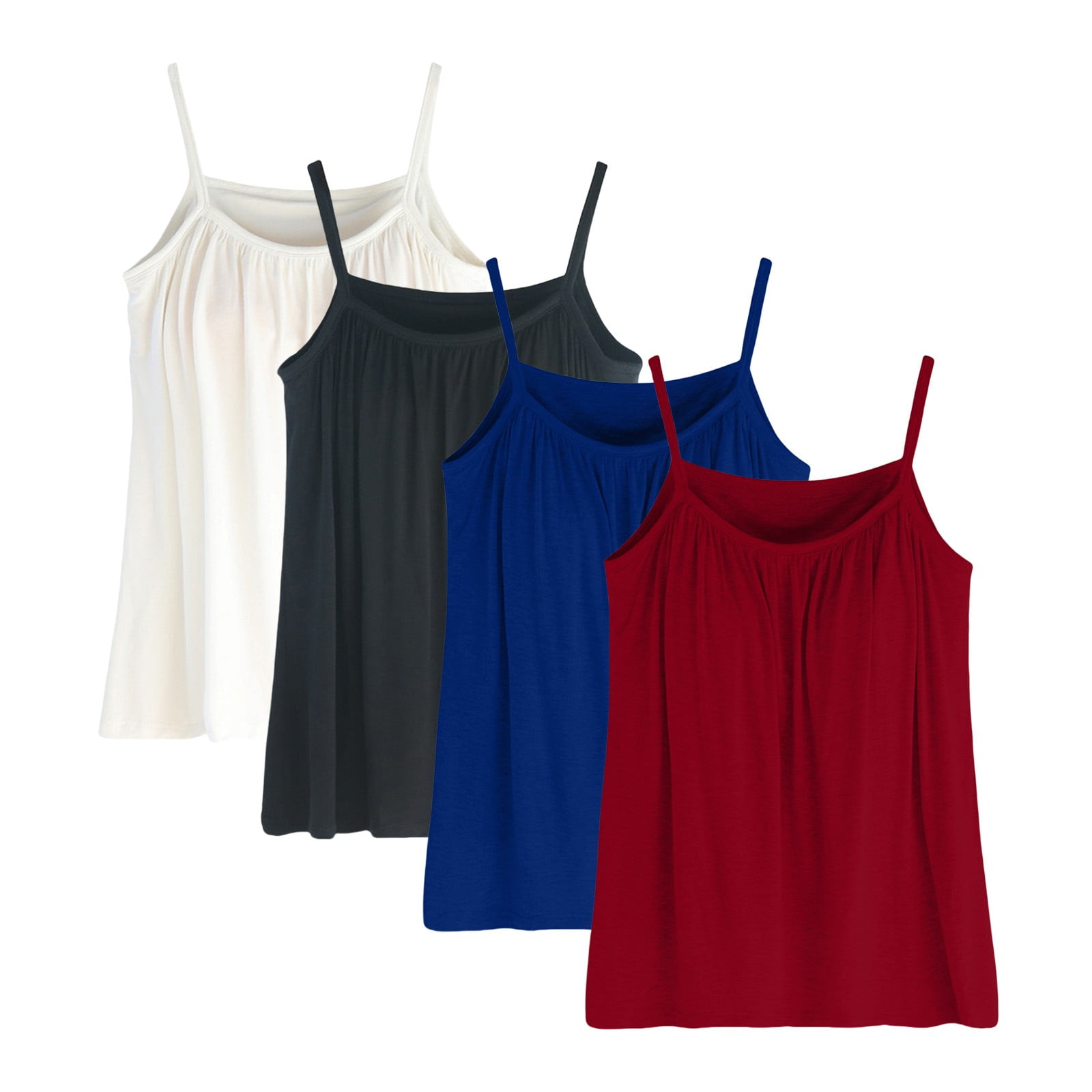 Women's Built-In Bra Tank Tops 4 Pack Sleeveless Soft Cotton Comfort ...
