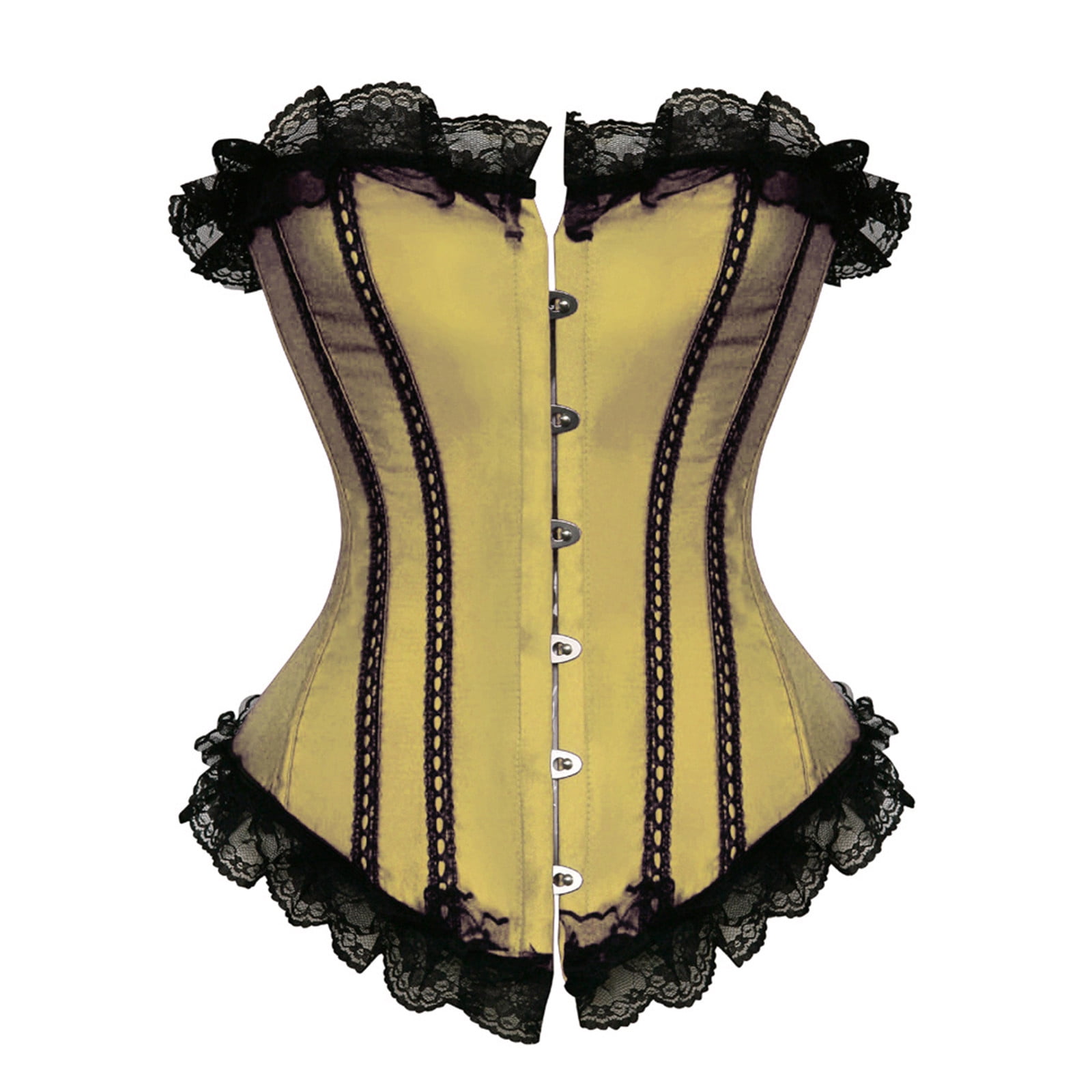 Women's Bustier Corset Sexy Strapless Ruffle Trim Floral Lace ...