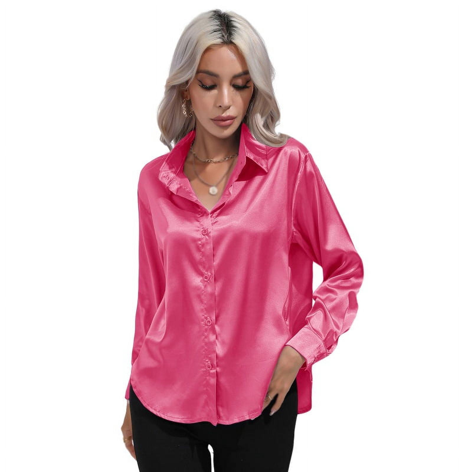 Women's Button Down Shirt Satin Silk Long Sleeve Blouse Formal Work Top ...