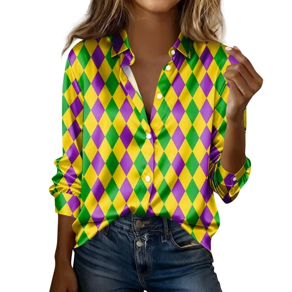 Women's Button Down Shirts Long Sleeve Mardi Gras Shirts Glitter Masks ...