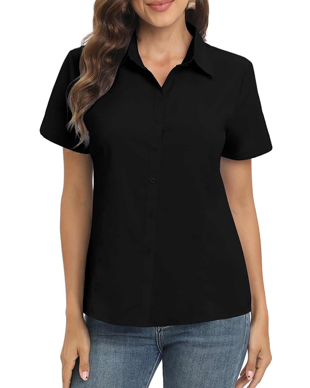Women's Button Down Shirts Short Sleeve Blouses Work Basic Formal Shirt ...