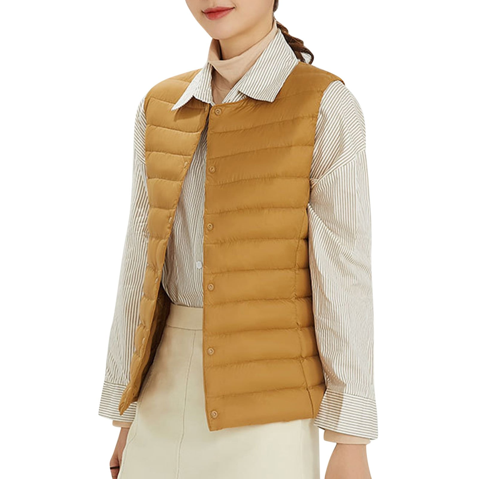Women's Button Down Vest Light Packable Sleveless Jacket Round Collar V ...
