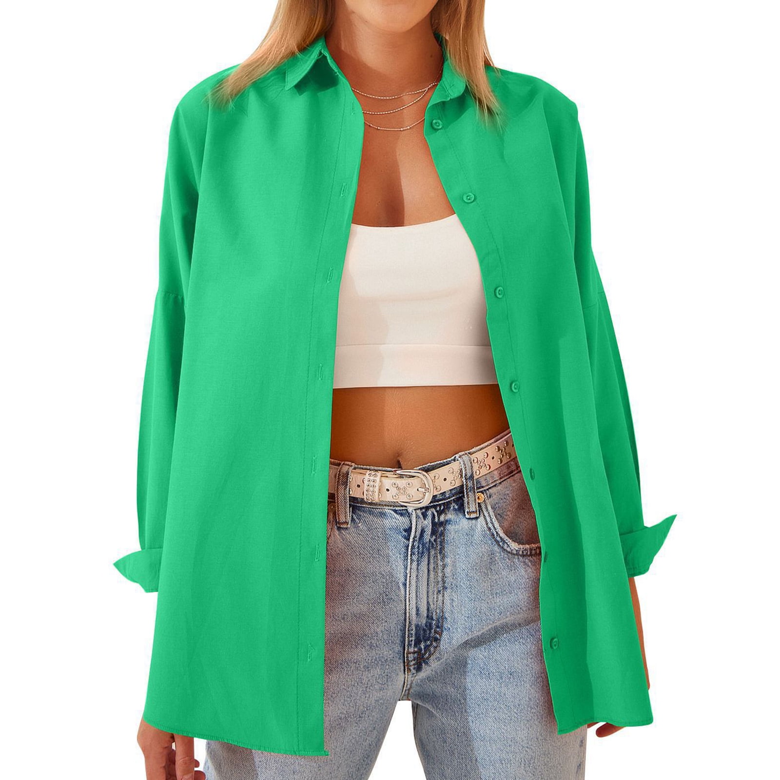 EFINNY Women's Button Up Shirts, Long Sleeve Candy Color Blouse, Casual ...