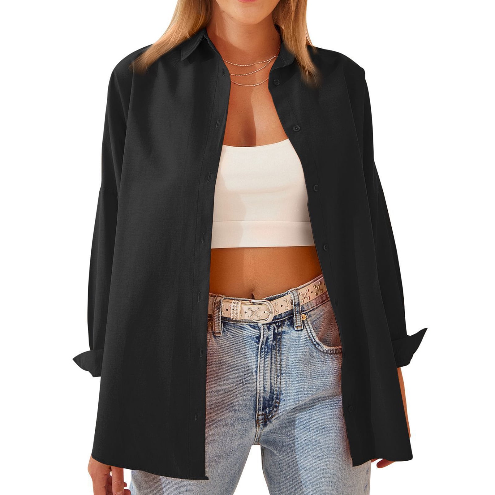 Women's Button Up Shirts Long Sleeve Candy Color Dress Shirts Loose ...
