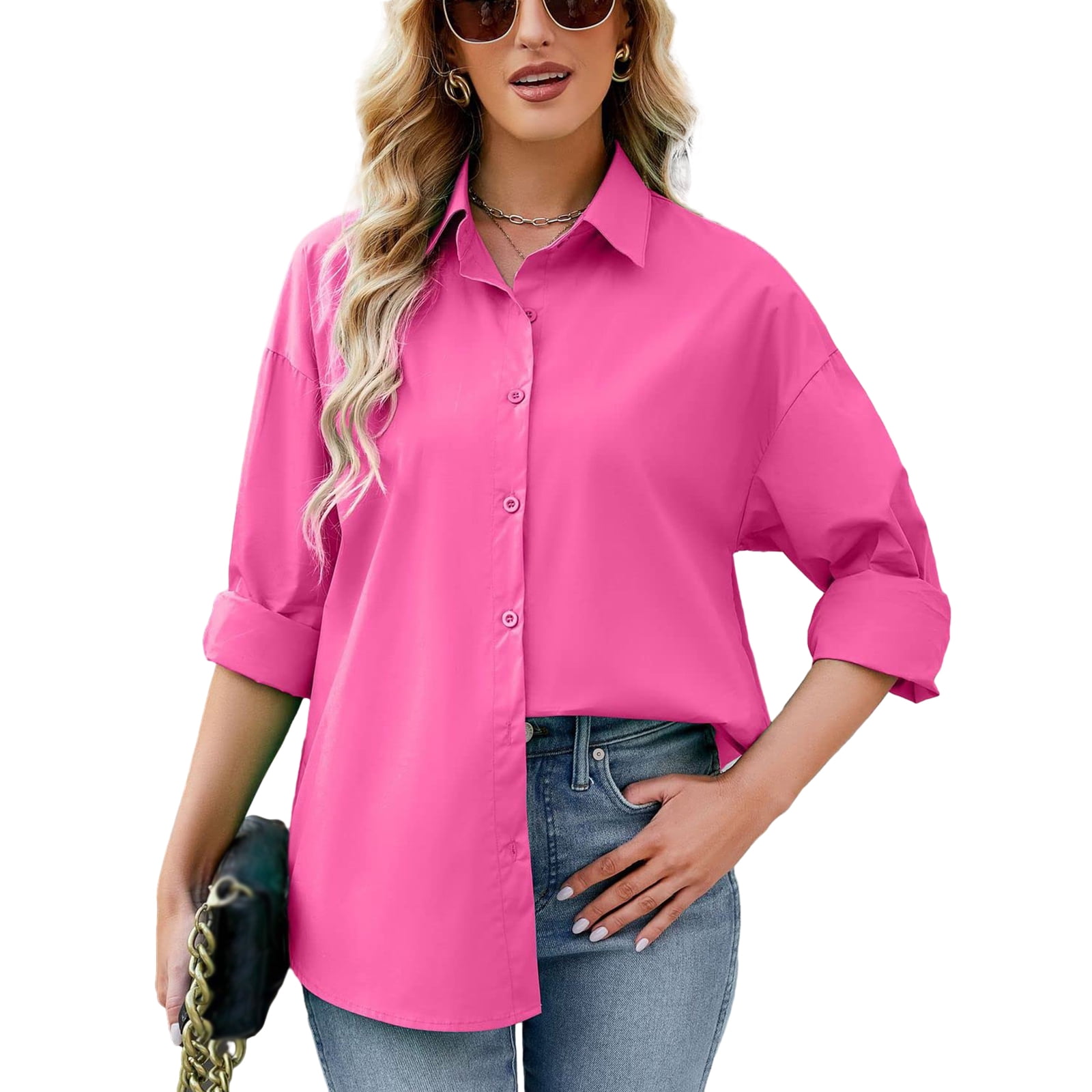 Women's Button Up Shirts Long Sleeve Candy Color Dress Shirts Loose ...