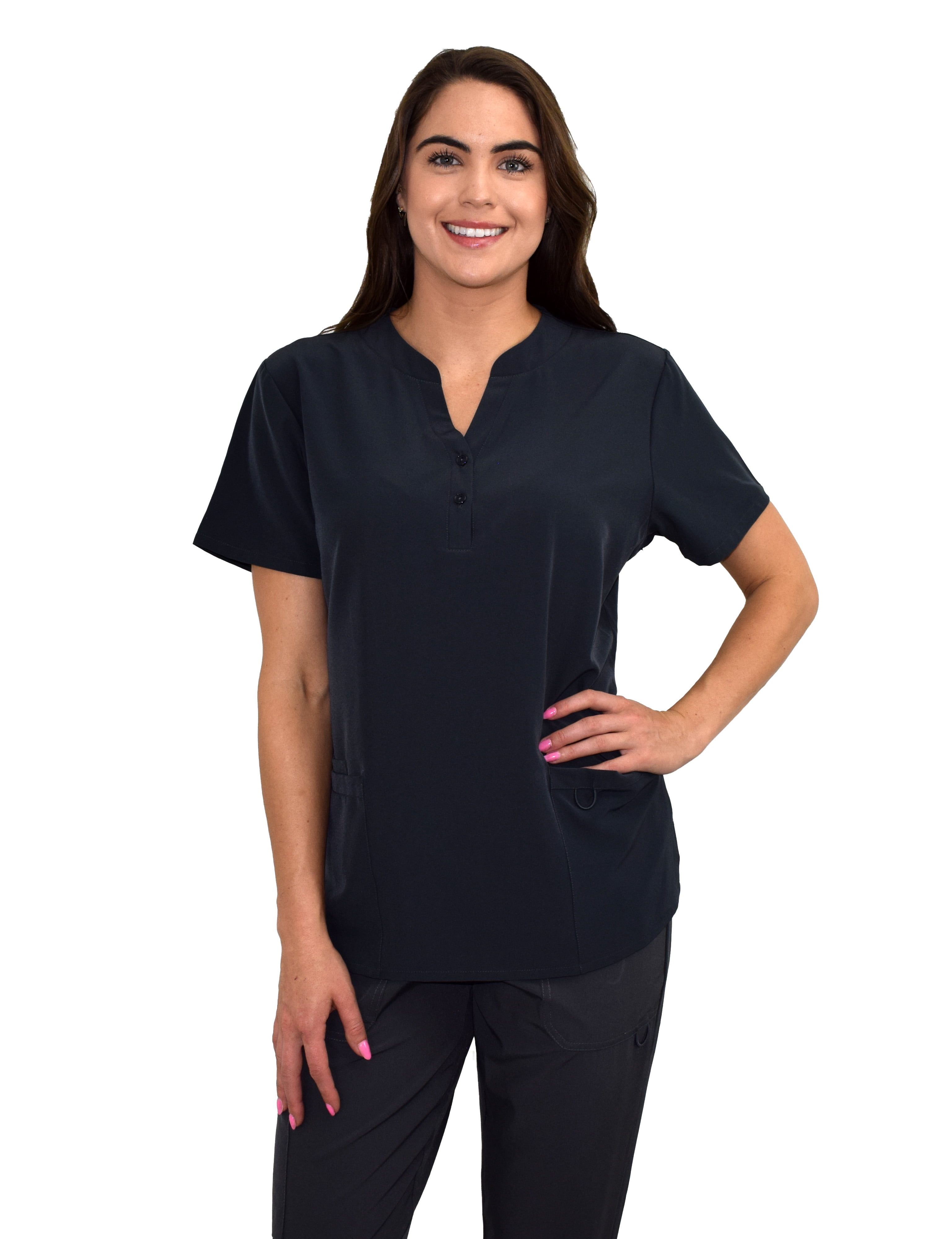 Women's Button V-Neck Scrub Top Medical Nursing JDM Uniforms - Walmart.com