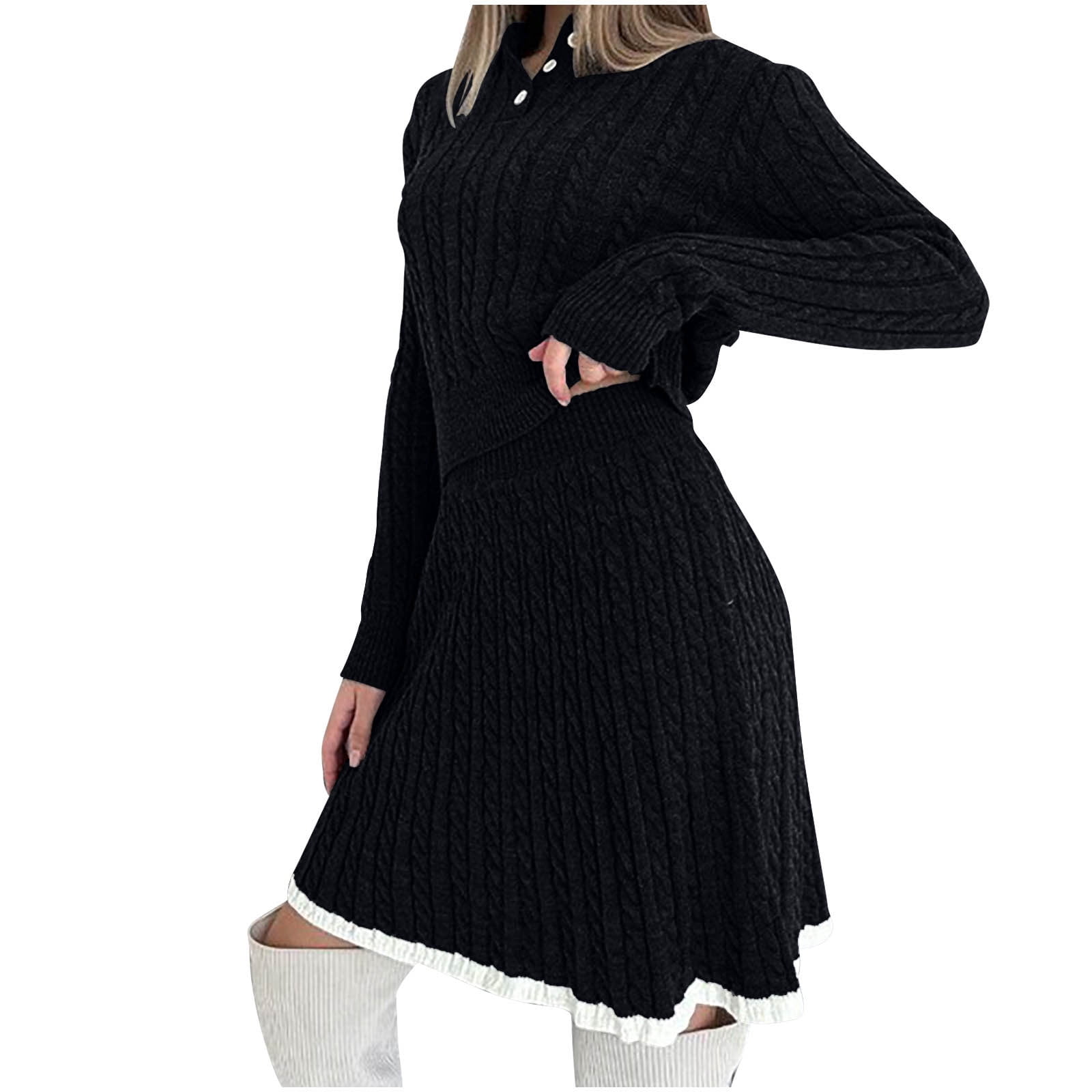 Women's Cable Knit 2 Piece Outfits Long Sleeve Sweater and Elastic ...