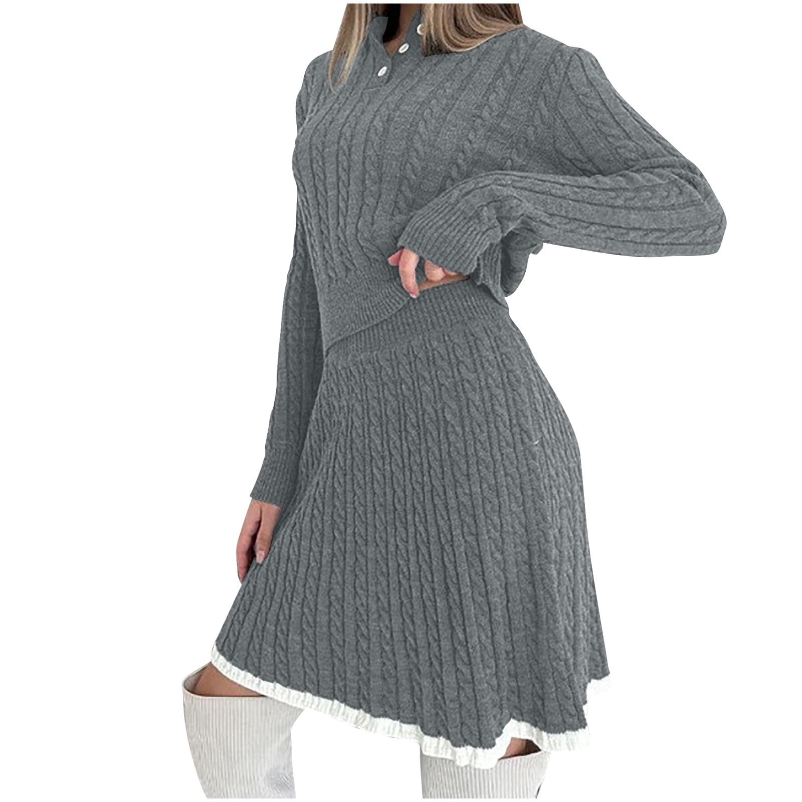 Women's Cable Knit 2 Piece Outfits Long Sleeve Sweater and Elastic ...