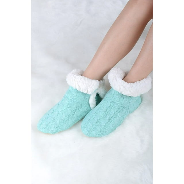 Women's Cable Knit Booties House Slippers w/ Sherpa Fleece Lining and ...
