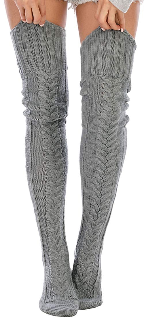 Women's Cable Knitted Thigh High Boot Socks Extra Long Winter Stockings ...