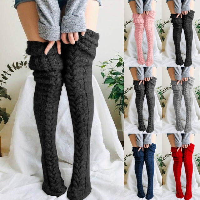 Women's Cable Knitted Thigh High Boot Socks Extra Long Winter Stockings ...
