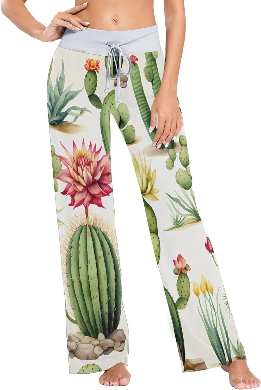 Women's Cactus Flowers Pajama Pants, Casual Pajama Bottoms Lounge Pants ...