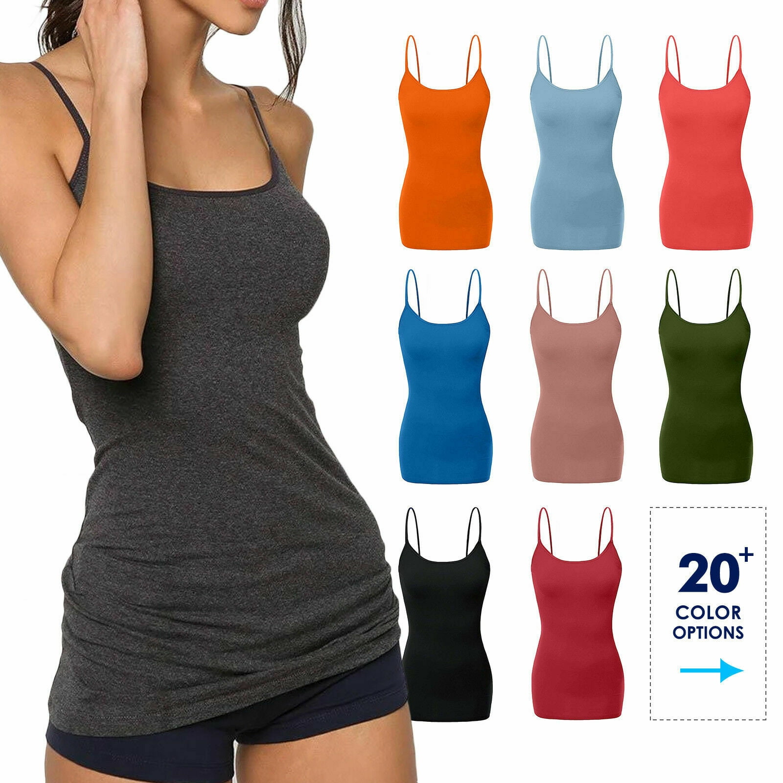 Women's Cami Tank Top Tops Long Layering Casual Basic Camisole Plain ...