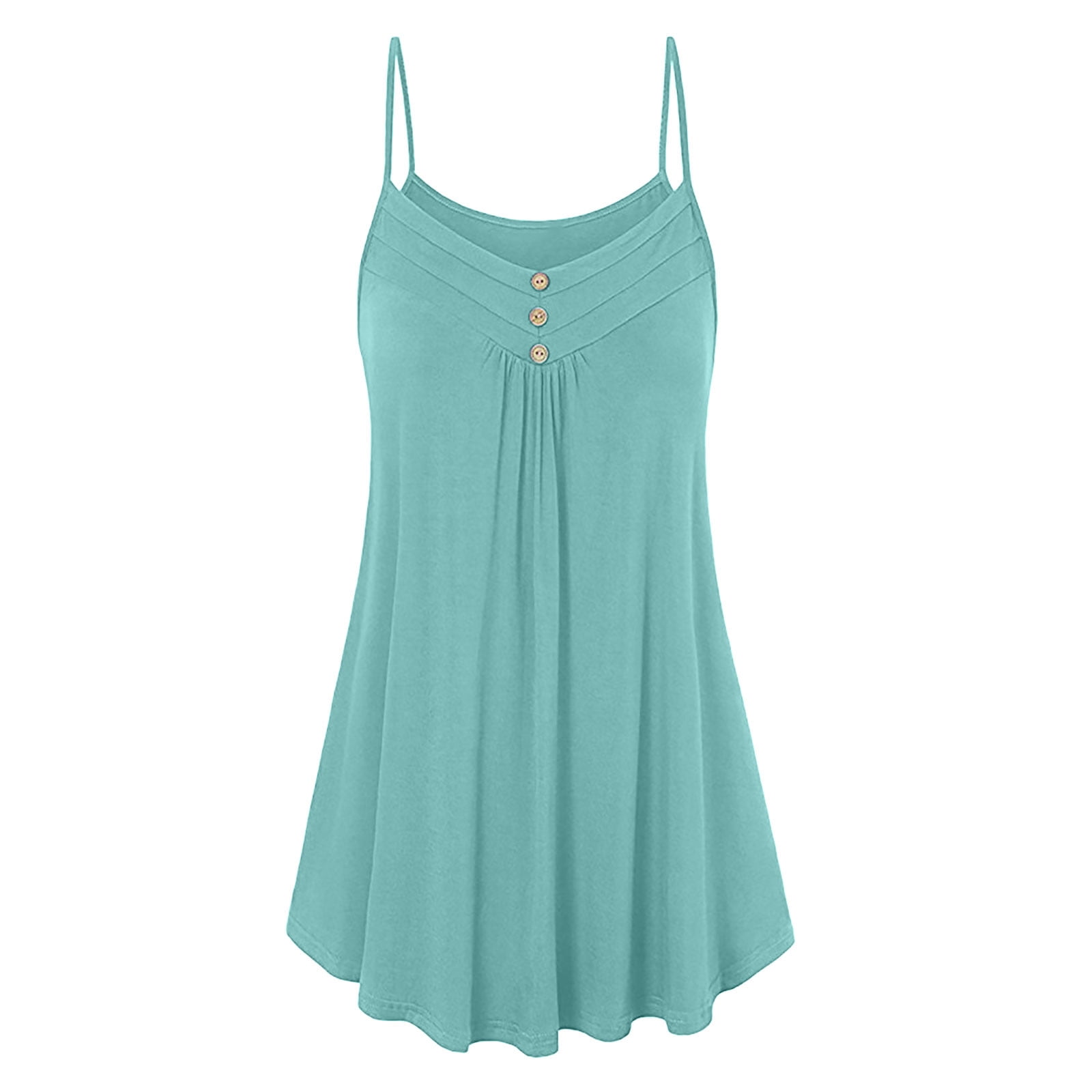 Women's Camisole Long Tops Spaghetti Strap Button Decor V Neck Pleated ...