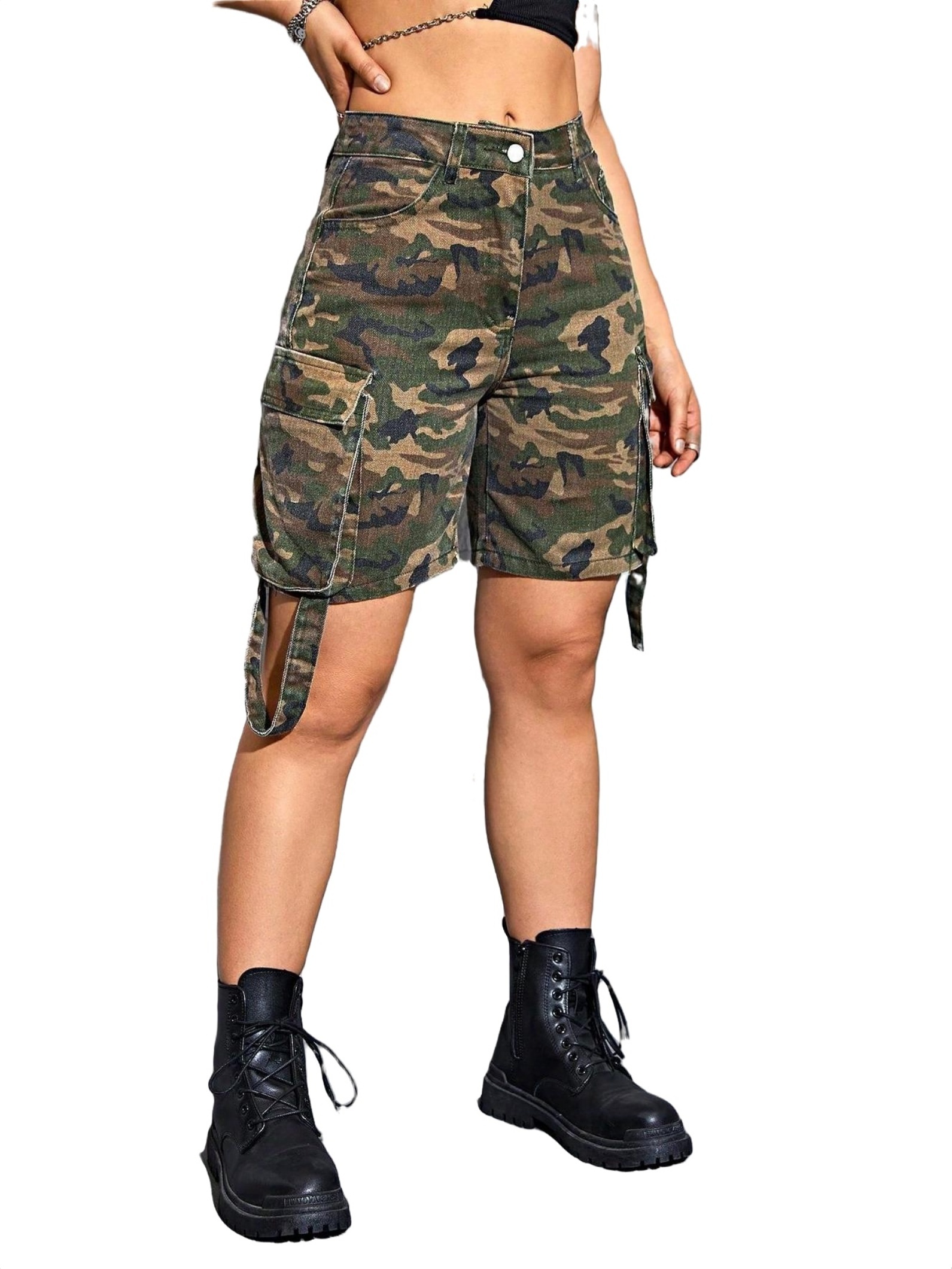 Women's Camo Straight Leg Army Green Denim Shorts XL (12) - Walmart.com