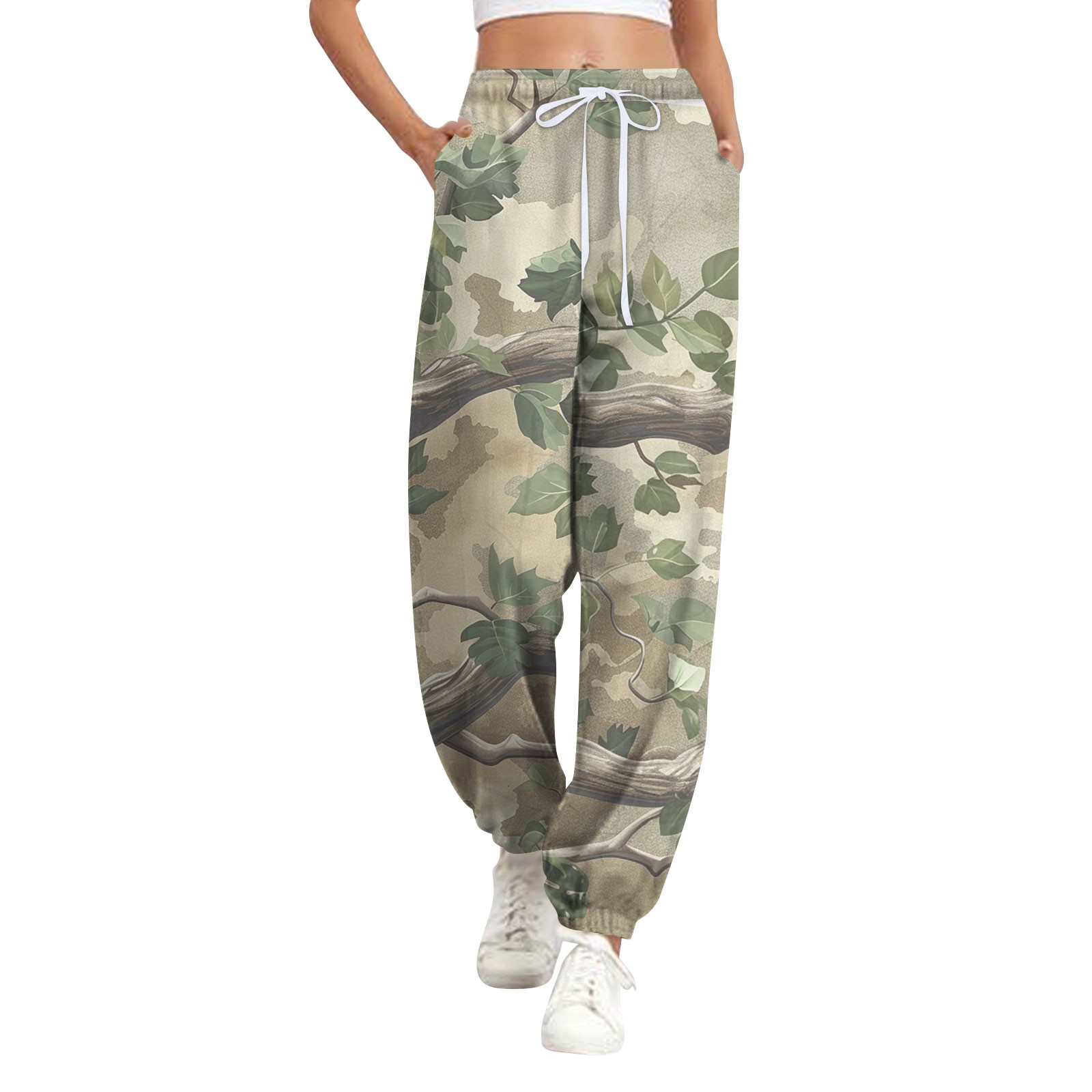 Women's Camo Sweatpants Drawstring High Waisted Lounge Pants Maple Leaf ...
