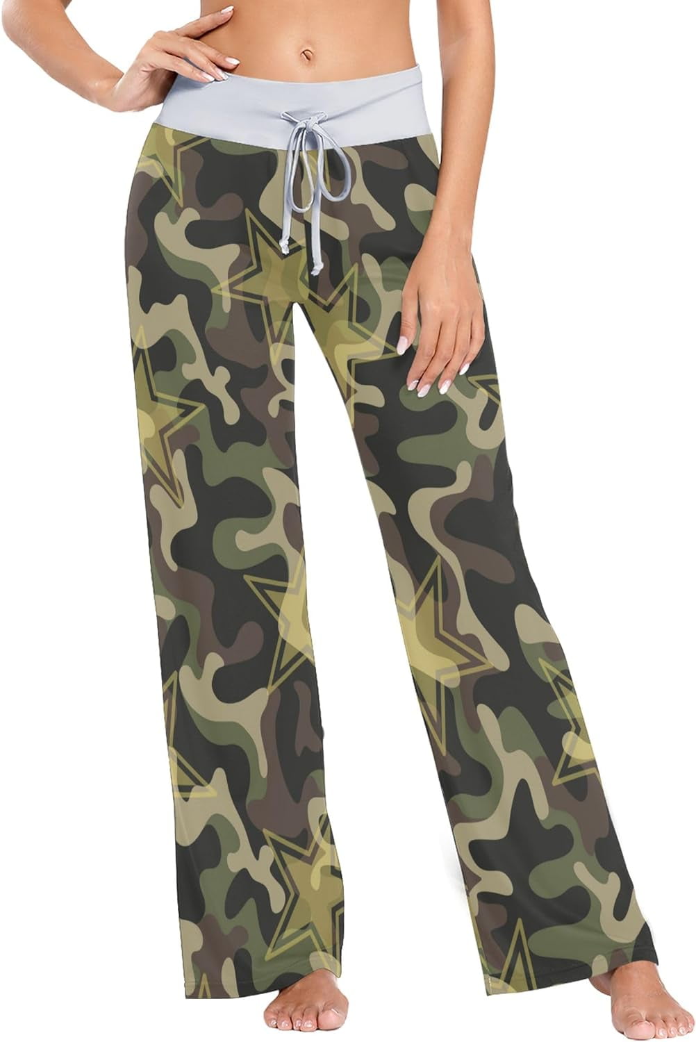 Women's Camouflage Stars Pattern Pajama Pants, Casual Pajama Bottoms ...