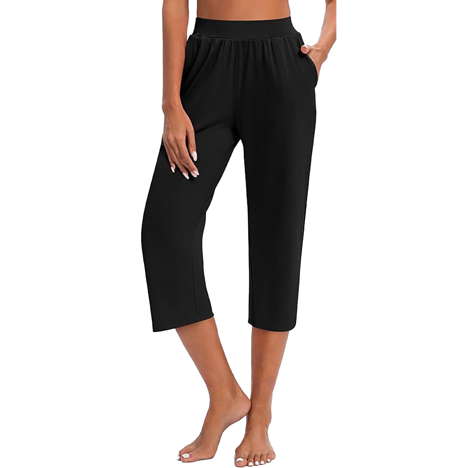 Women's Capri Sweatpants Yoga Capri Pants Cozy Wide Legs Cropped Capri ...