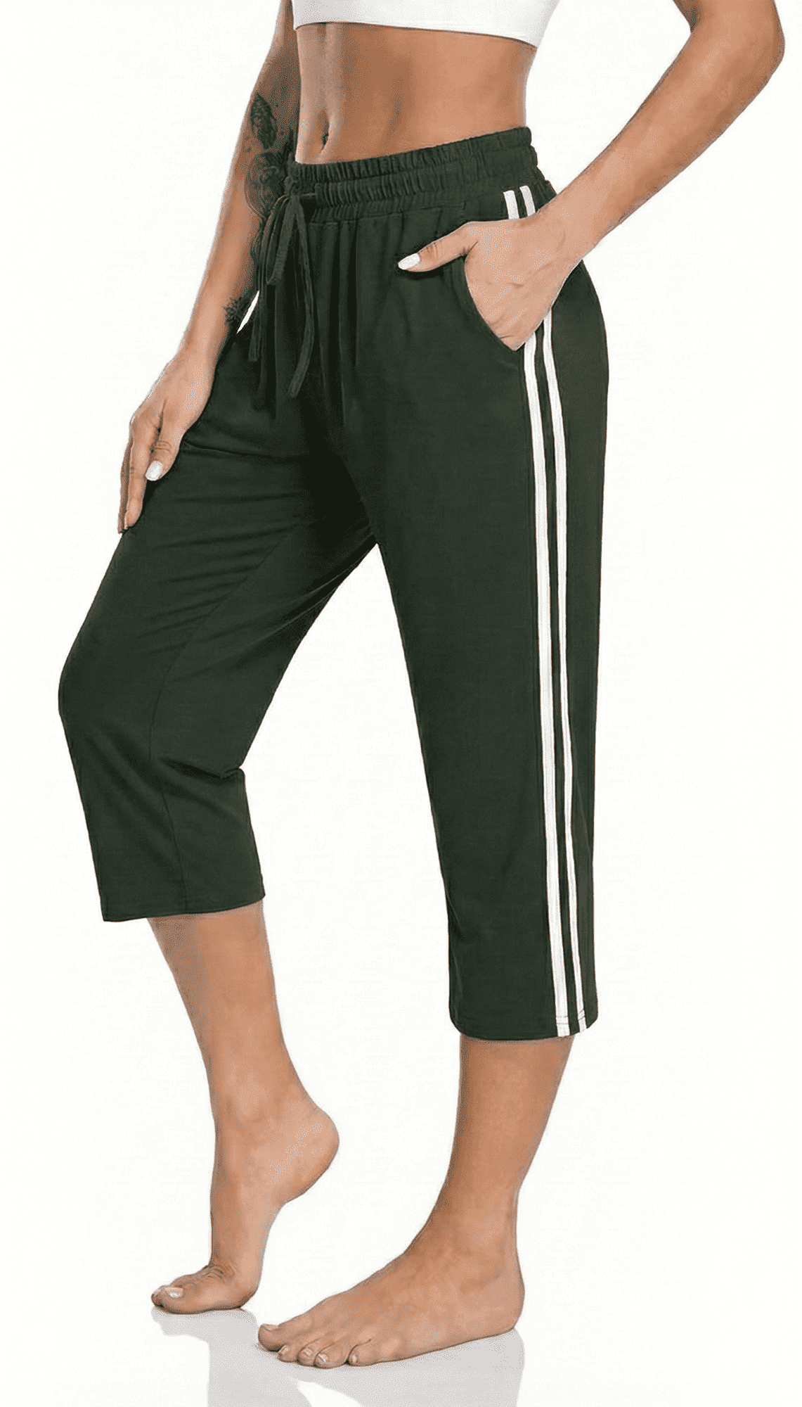 Women's Capri Yoga Pants Loose Soft High Waist Drawstring Workout ...