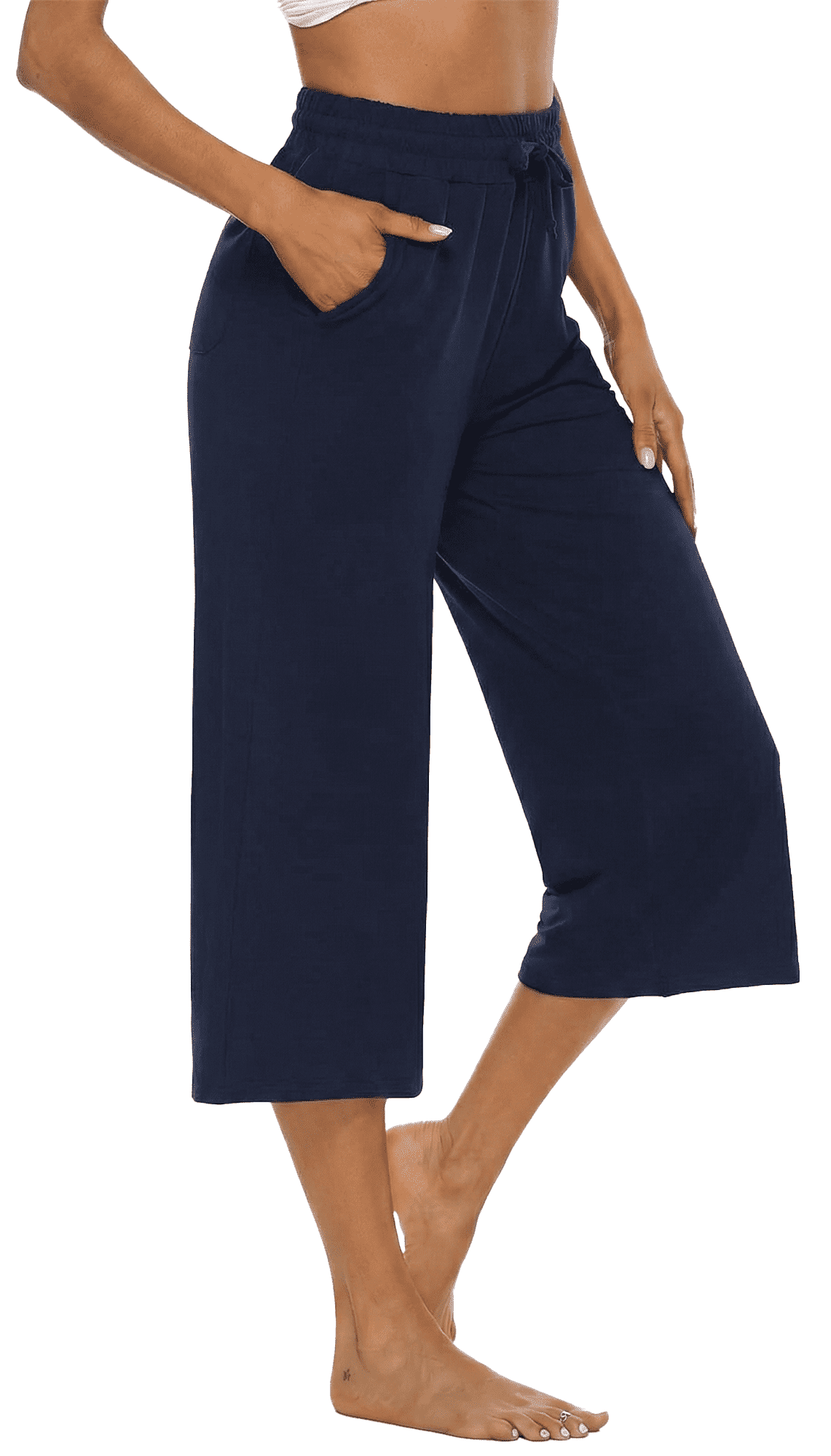 Women’s Capri Yoga Sweatpants with Pockets High Waist Drawstring Flared ...