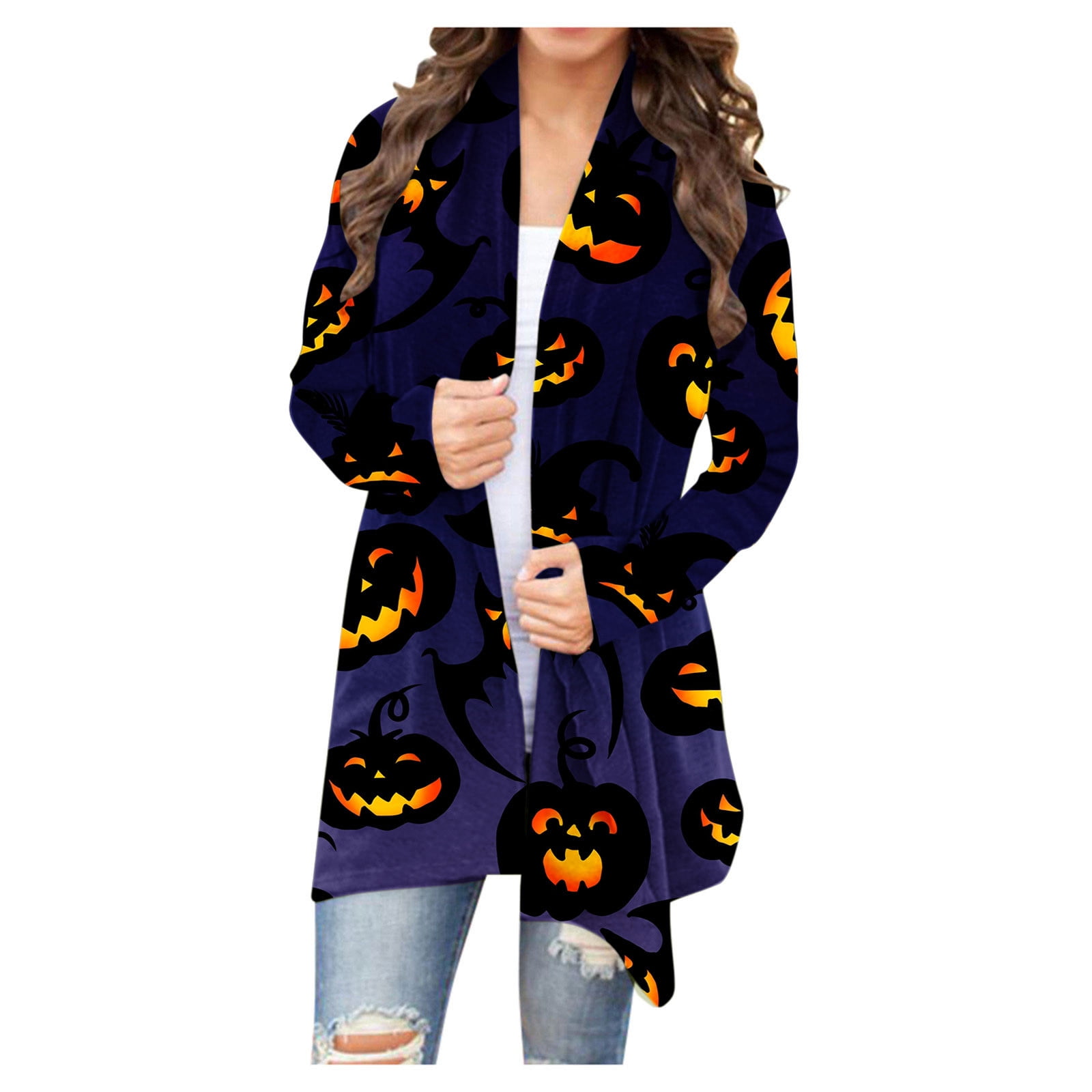Women's Cardigan Sweater Lightweight Loose Casual Open Front Pumpkin ...