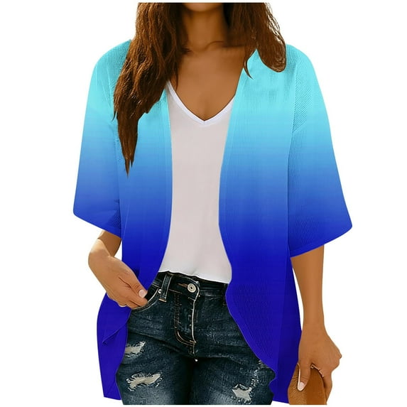 Women's Cardigans Cover Shirts Spring Summer Fashion Gradient Color ...