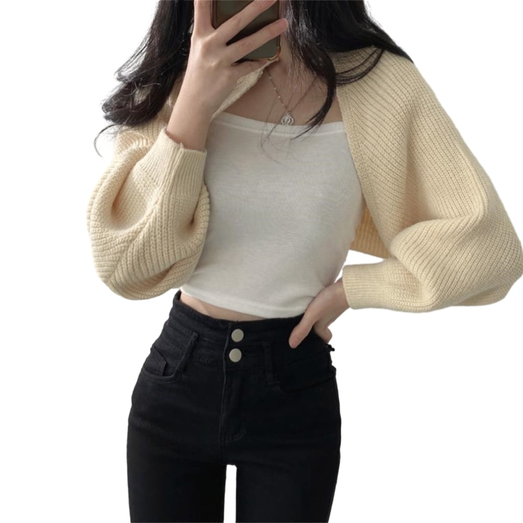 Women's Cardigans Open Front Shrugs Long Sleeve Cropped Cardigan ...