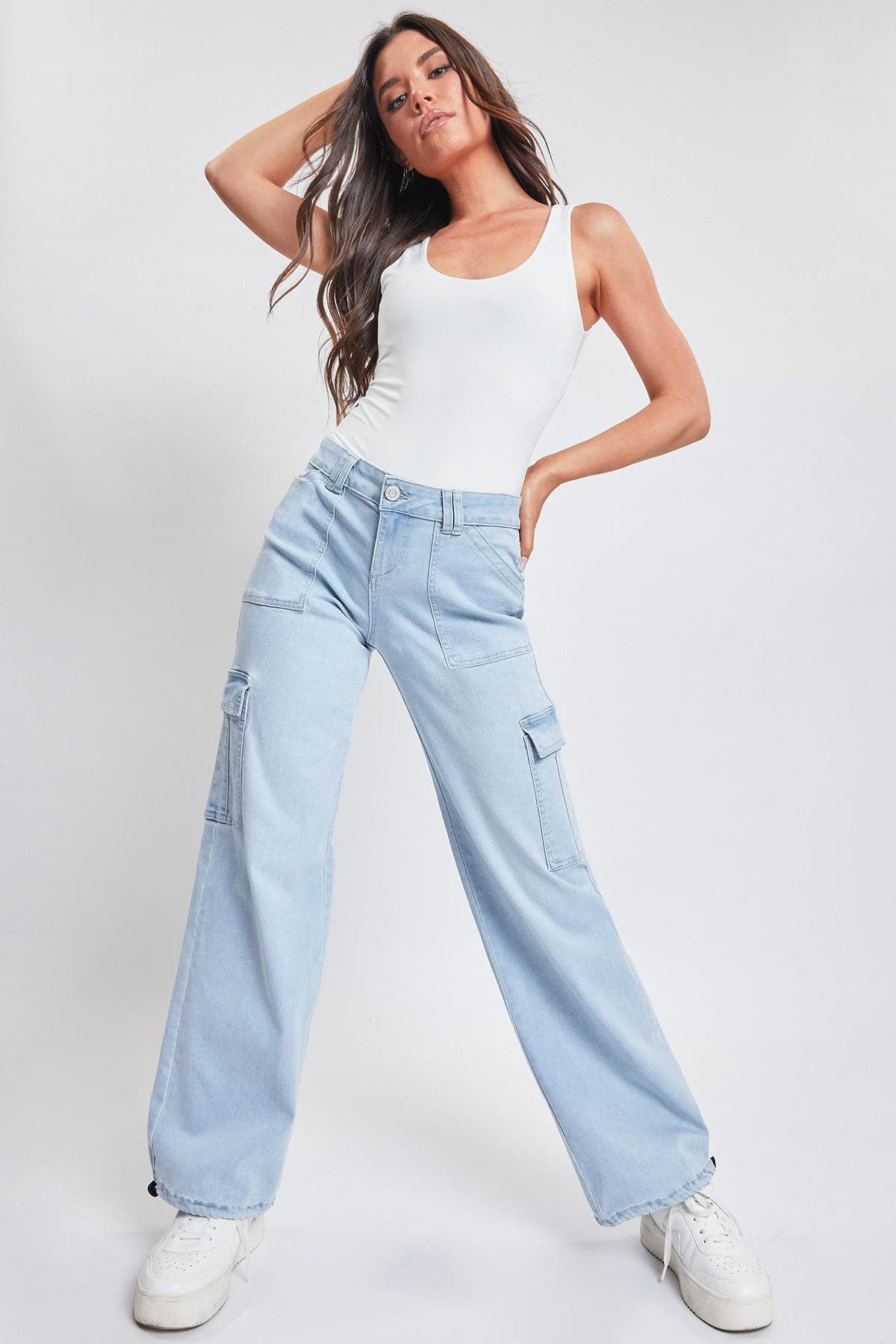 Women's Low Rise Denim Cargo Jeans with Bungee Hem - Walmart.com