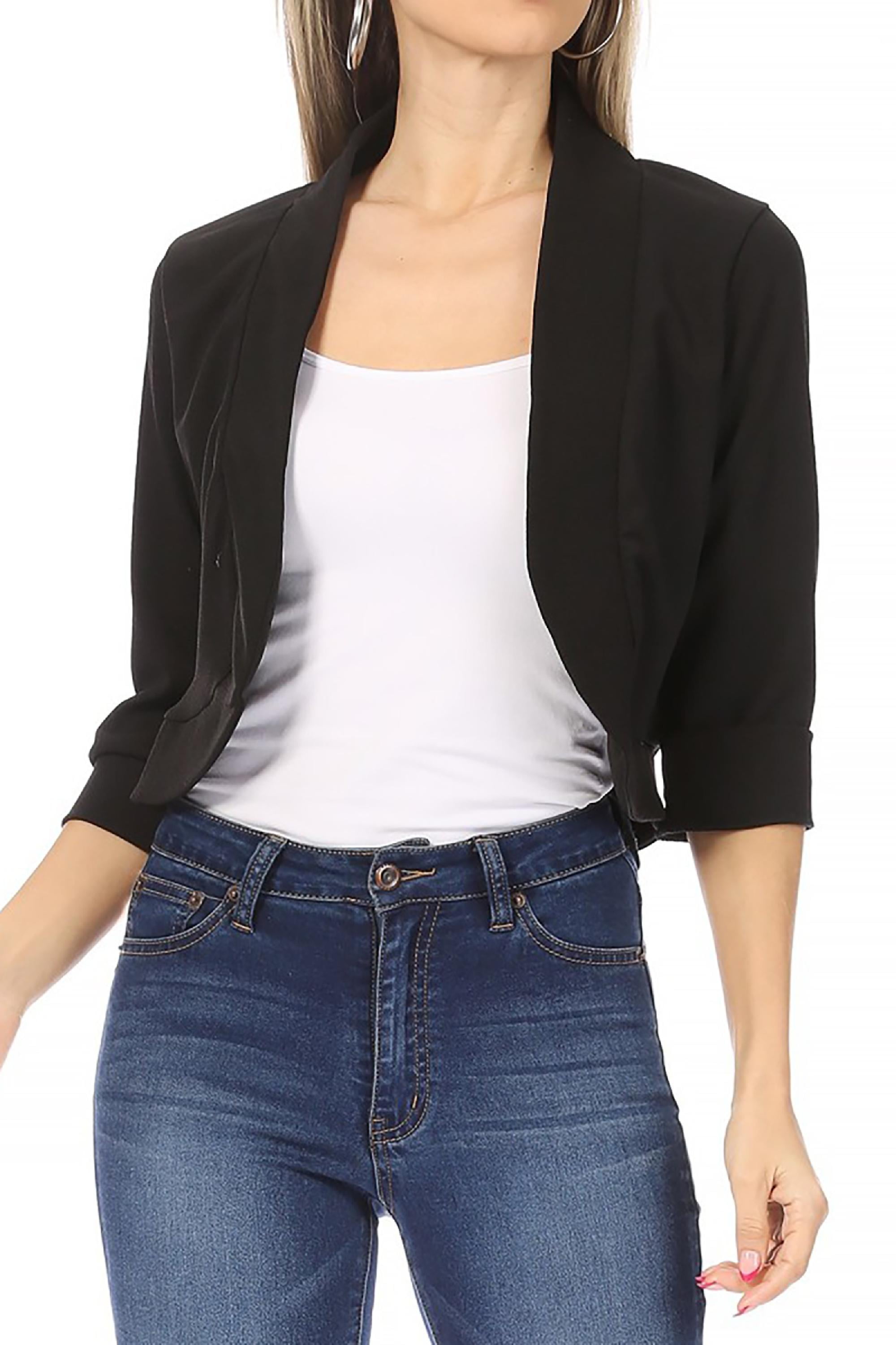 Women's Casual 3/4 Sleeve Bolero Open Front Cardigan Jacket Work Office ...