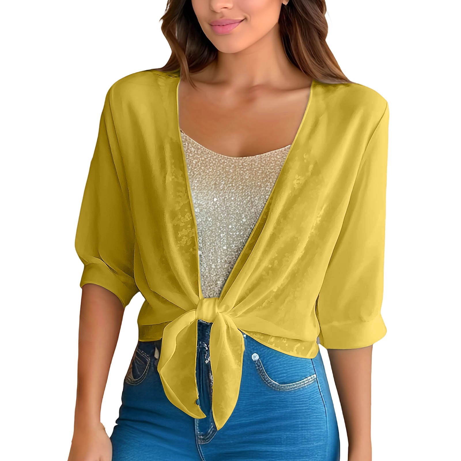Women's Casual 3/4 Sleeve Lightweight Cardigan Open Front Summer ...