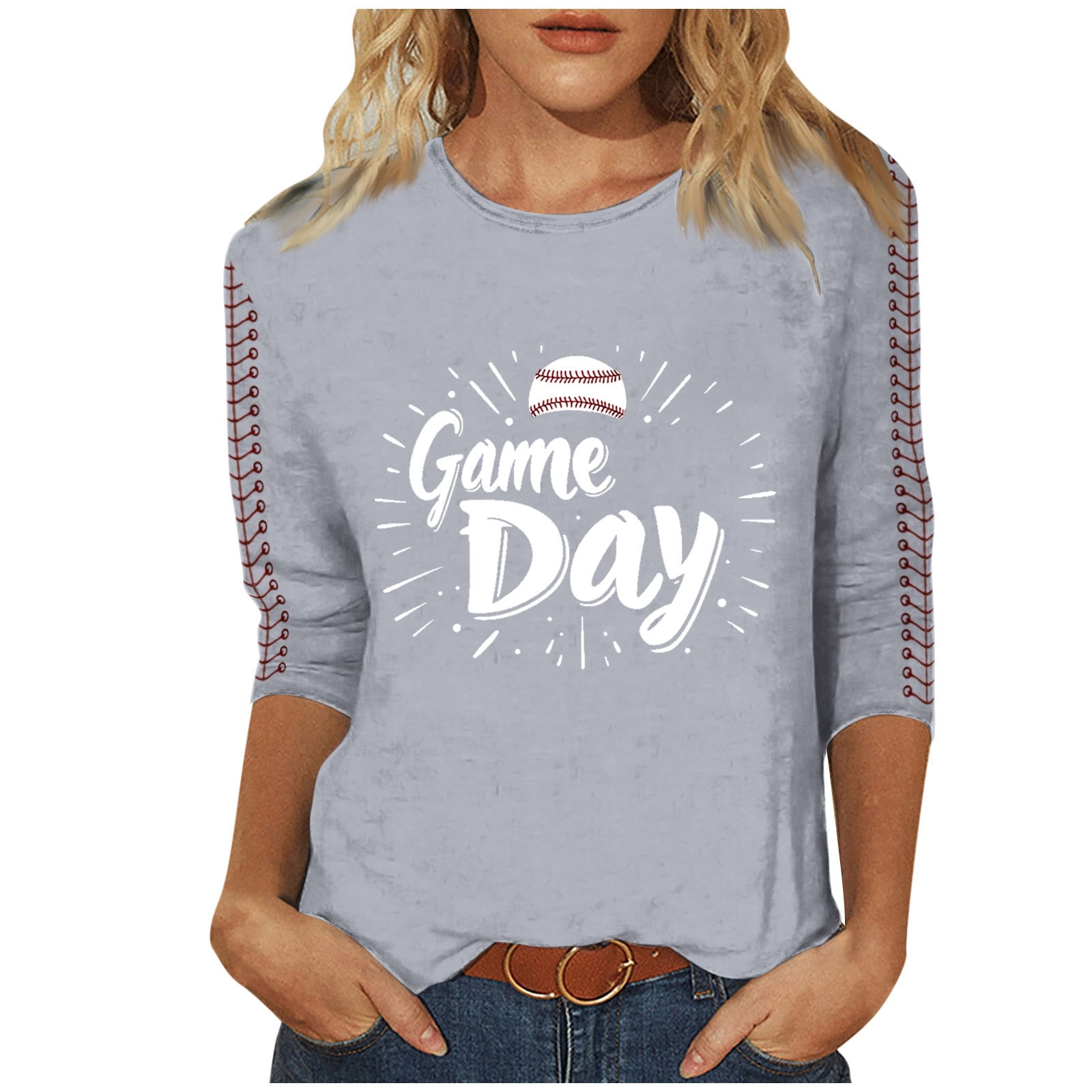 Women's Casual 3/4 Sleeve T-Shirts Round Neck Cute Tunic Tops Fashion ...